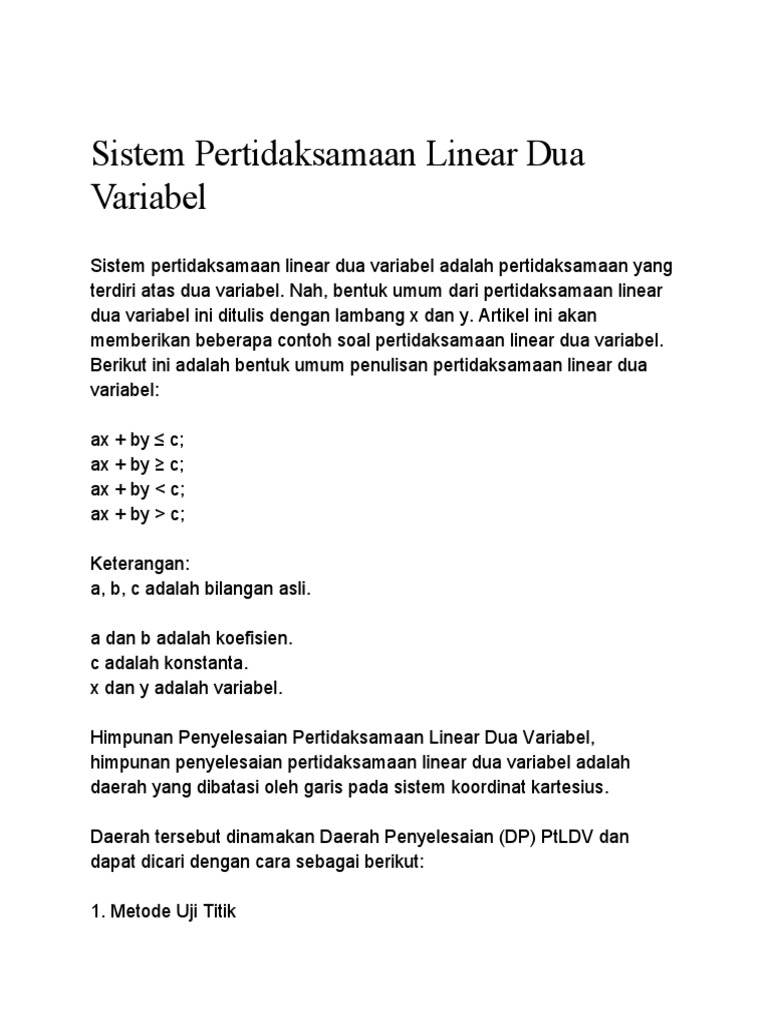 Sistem Pertidaksamaan Linear Dua Variabel | PDF