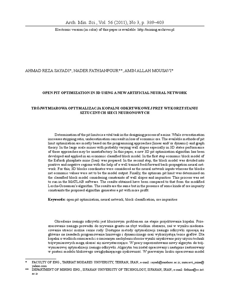 Open Pit Optimization In 3d Using A New Pdf