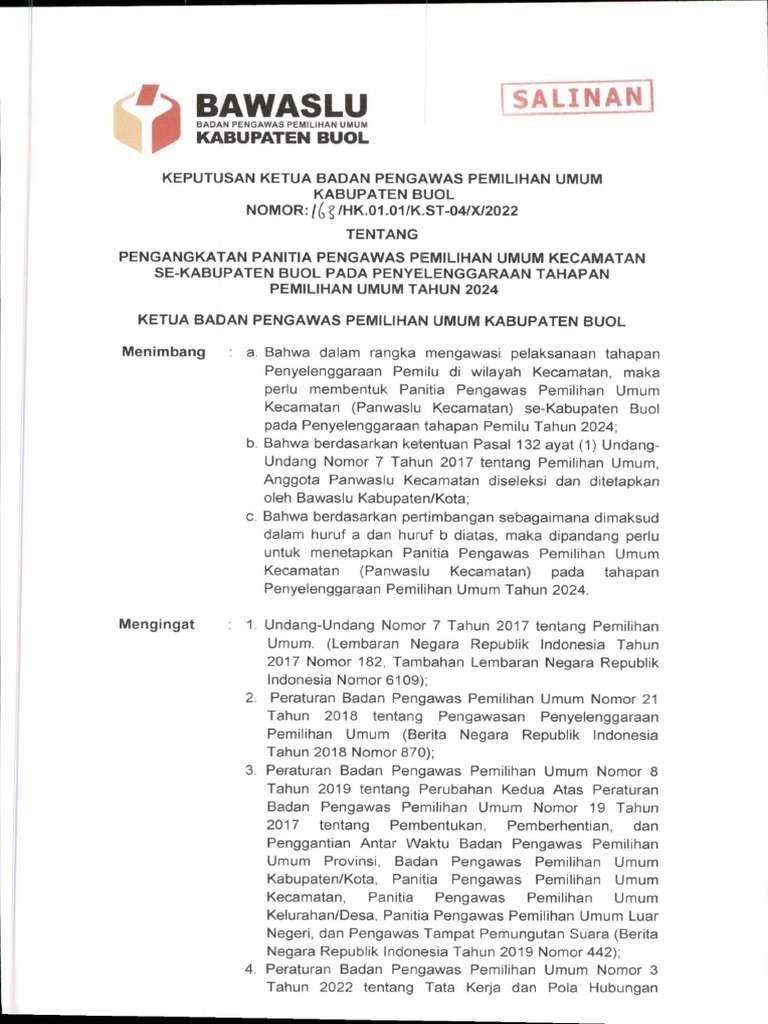 SK Panwaslu Kecamatan | PDF