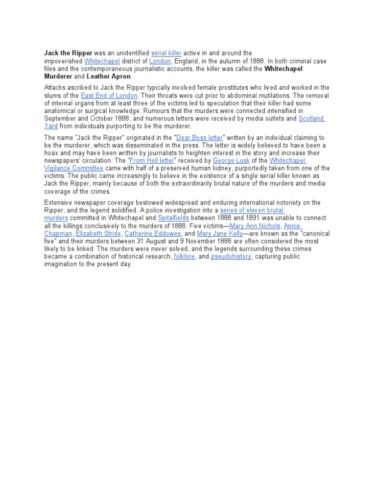 Jack The Ripper | PDF | Mystery, Thriller & Crime Fiction