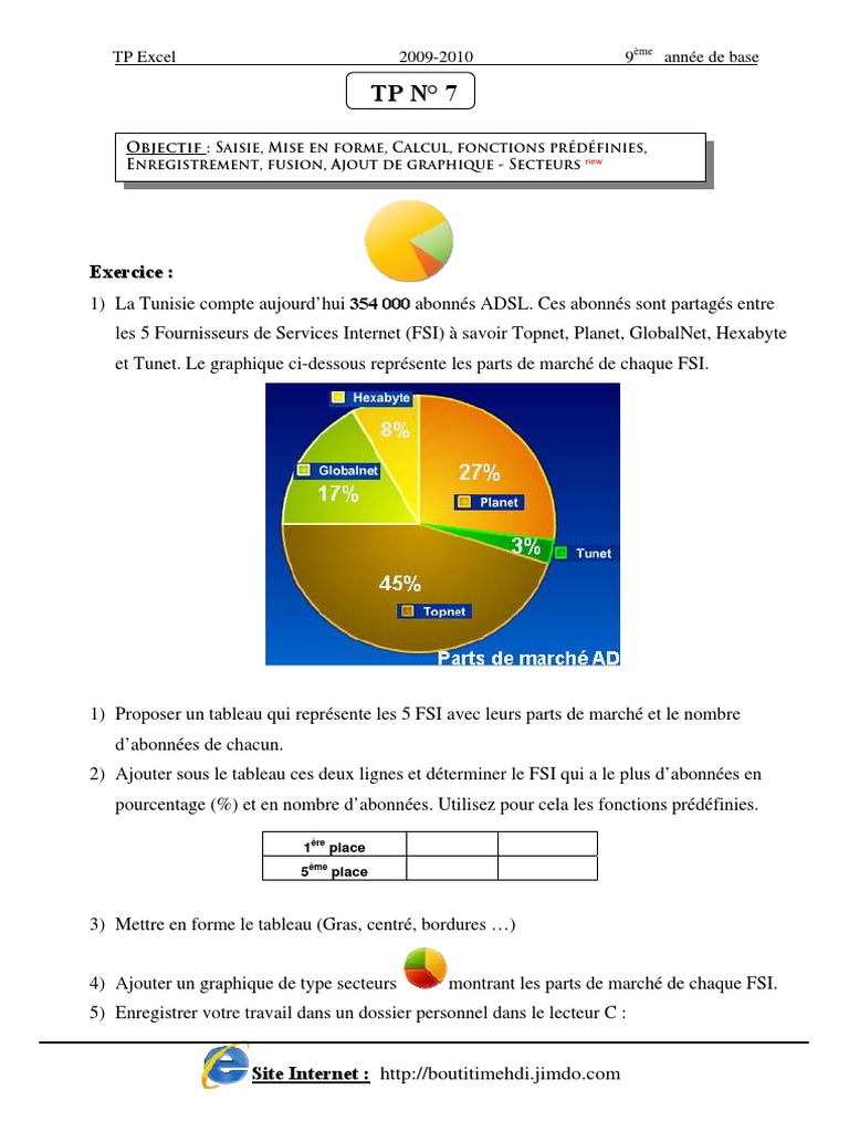 Exercice Tableur Excel 5ème Année | PDF | Ordinateurs | Technologie et ...