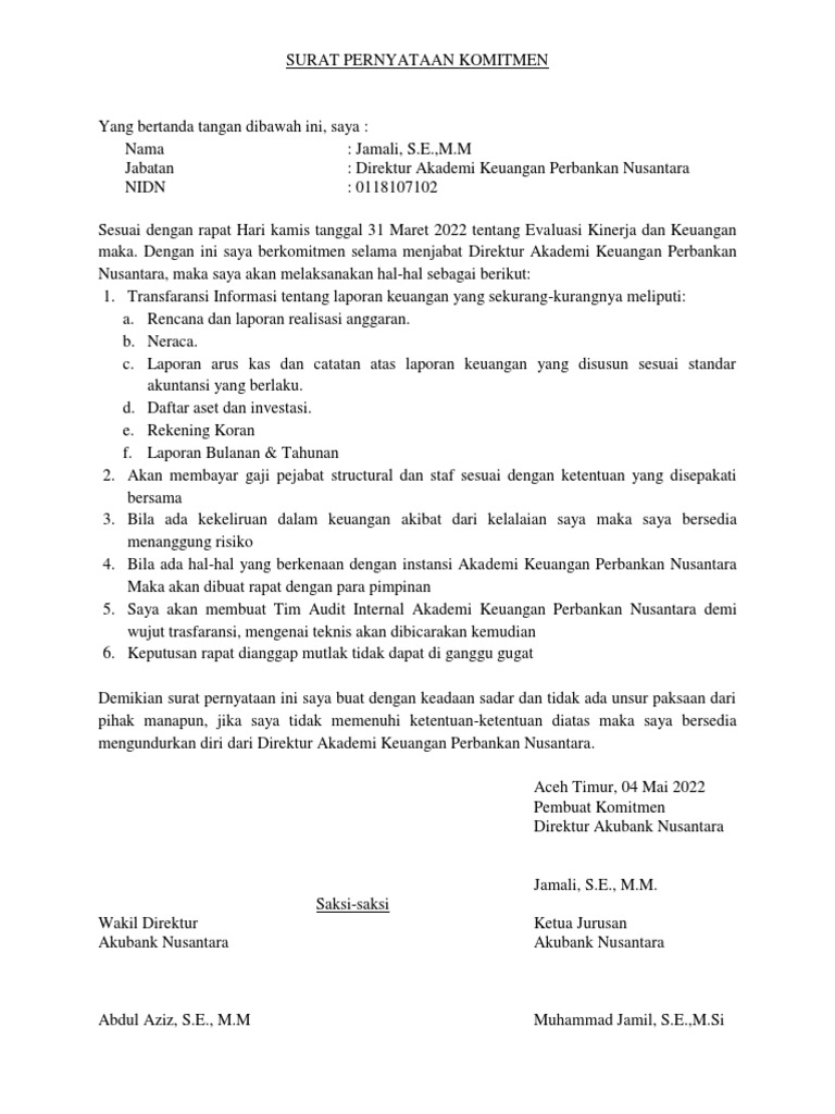 Surat Pernyataan Komitmen | PDF