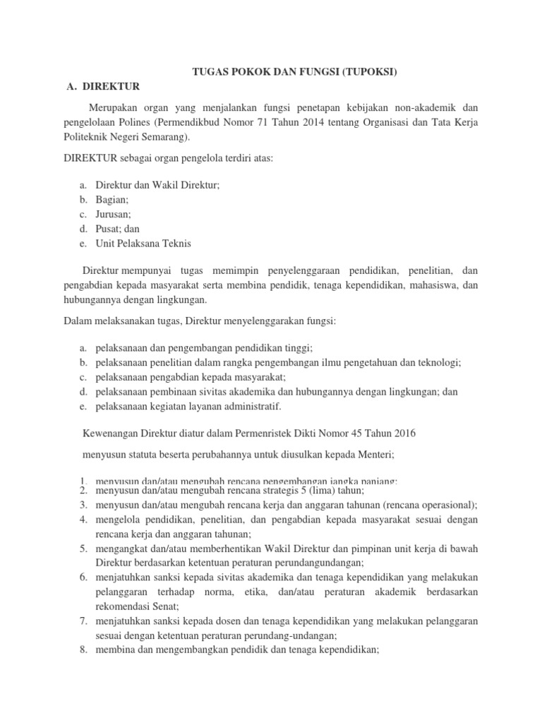 Tugas Pokok Dan Fungsi Tupoksi Pdf