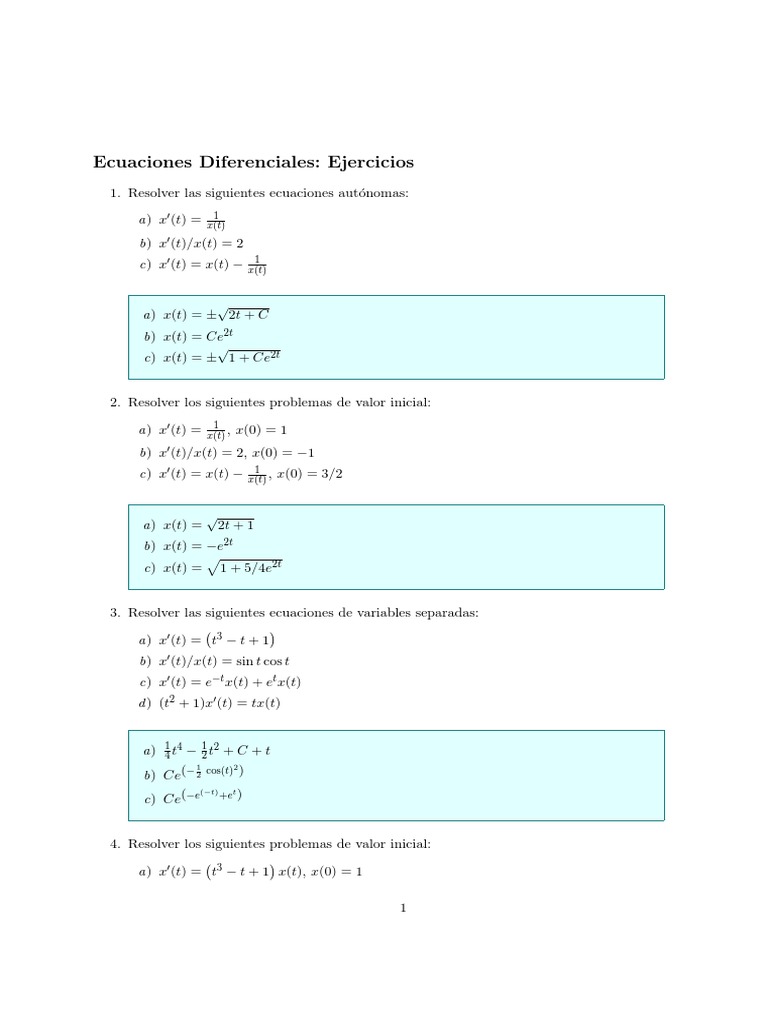 Ejercicios Ecuaciones Diferenciales Resueltos Pdf Cálculo Algoritmos