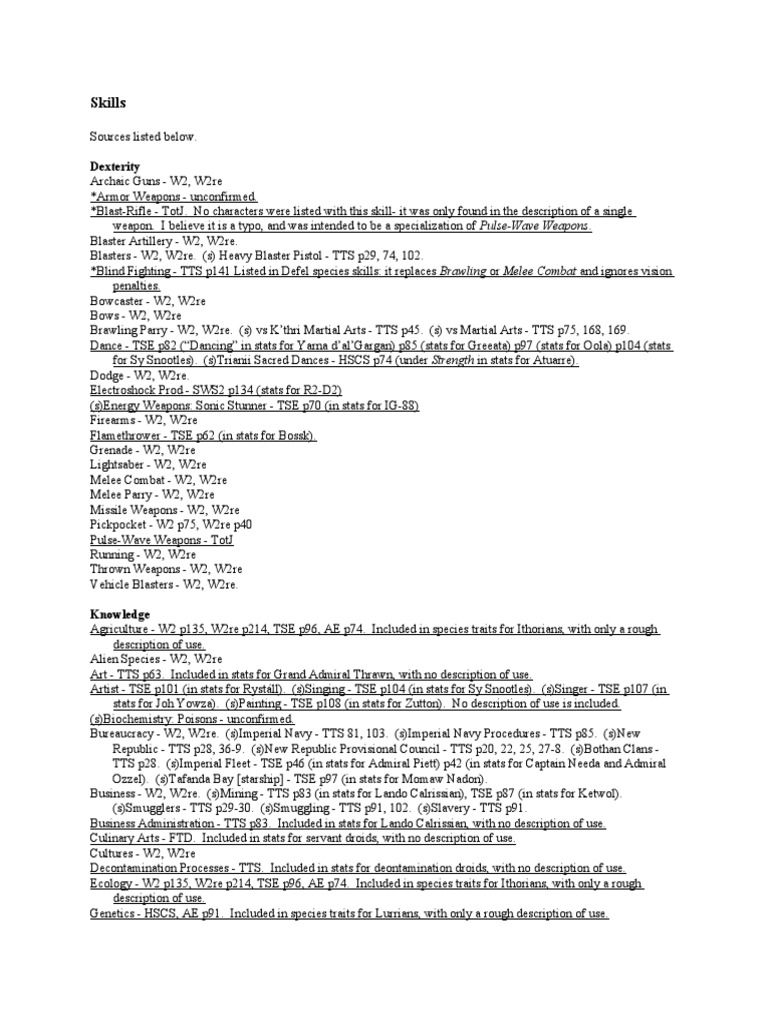 Star Wars d6 Complete Skill List | PDF | History