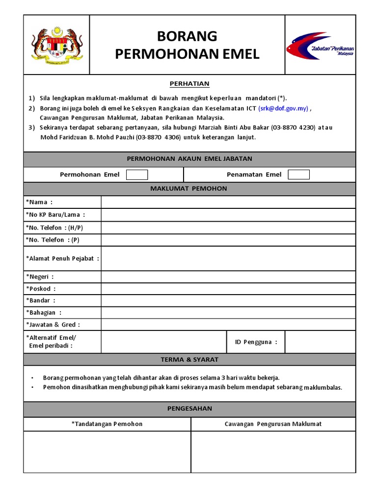 Borang Permohonan Emel Jabatan 2022-2.0 | PDF