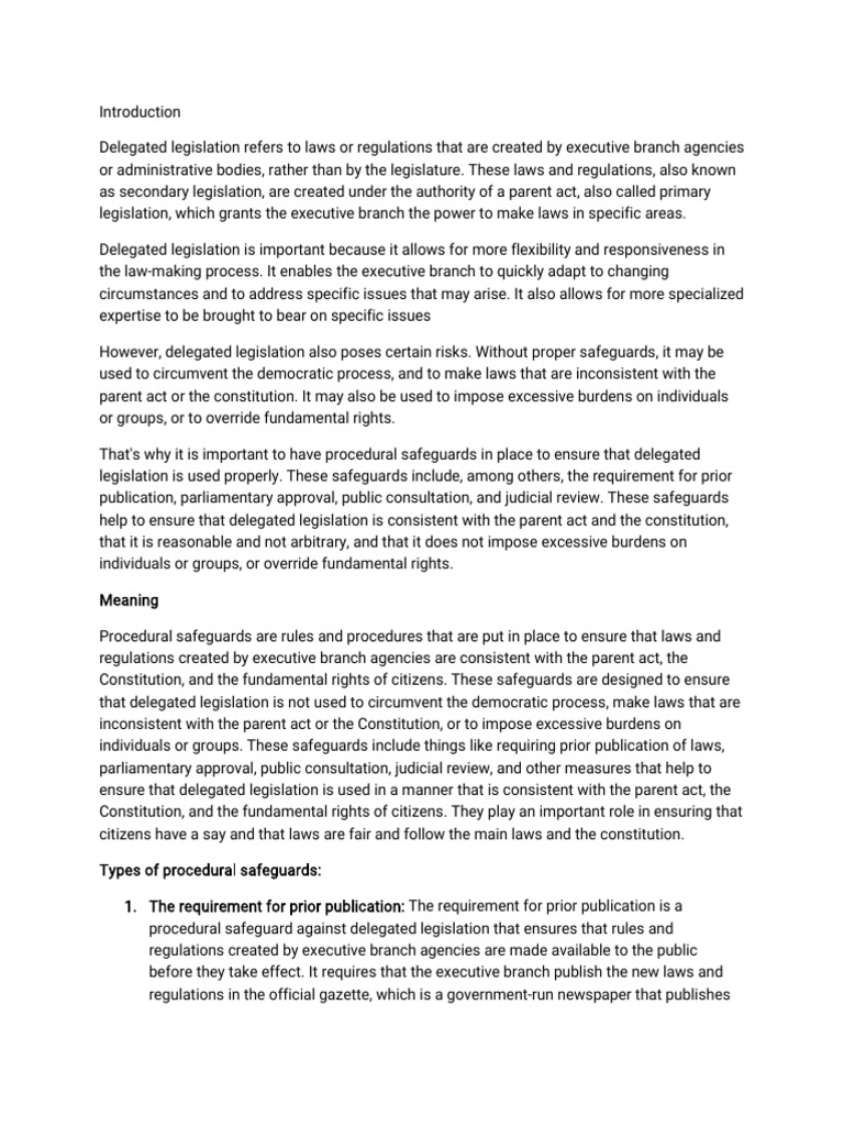 Procedural Safeguards Against Delegated Legislation Notes 1 | PDF ...