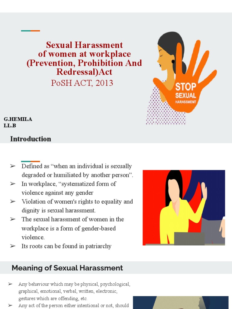 Sexual Harassment of Women at Workplace (Prevention, Prohibition and ...