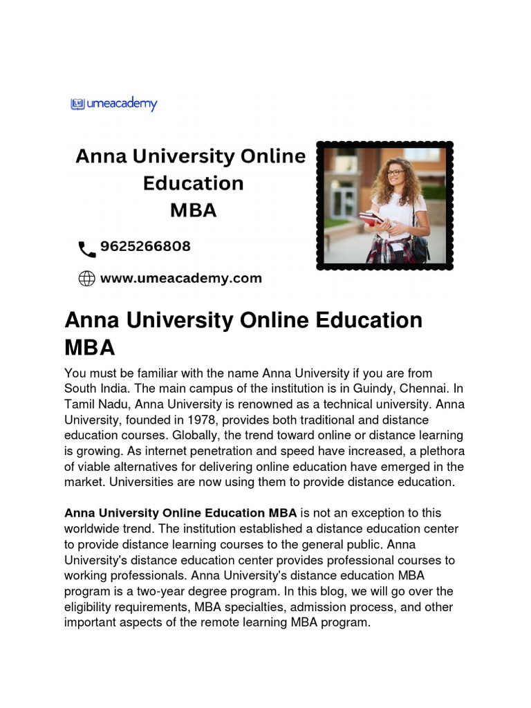 Anna University Online Education MBA | PDF | Master Of Business ...