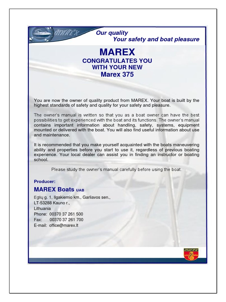 Marex 375 Owner's Guide | PDF | Liquefied Petroleum Gas | Valve