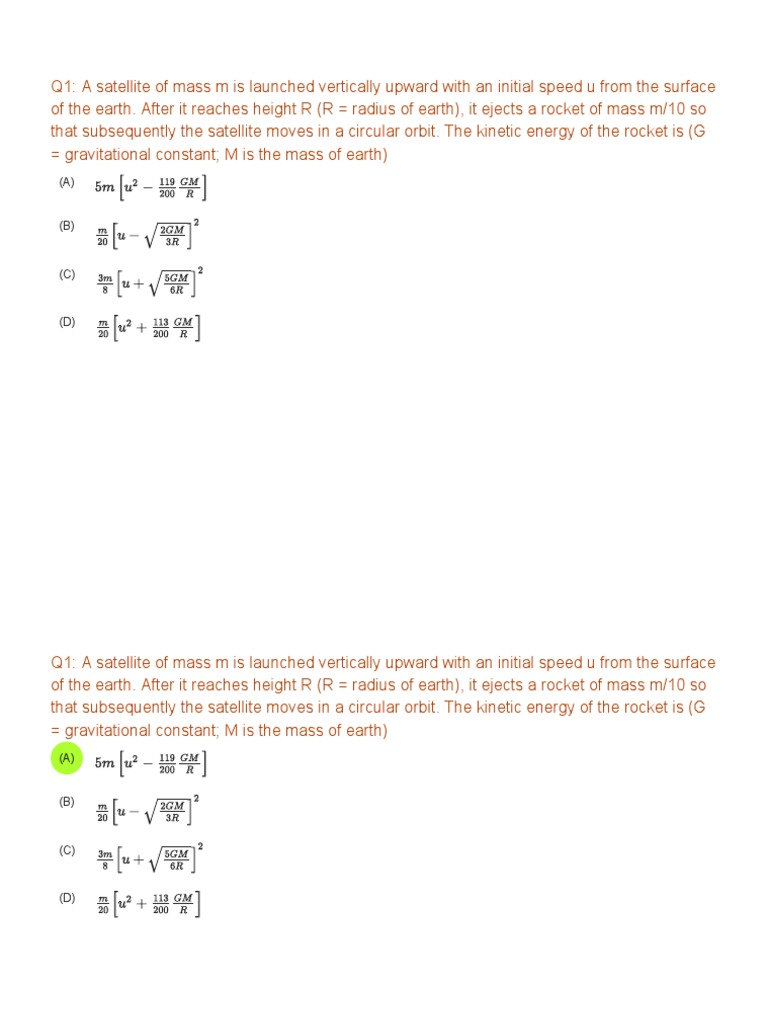 Physics Problem Set for Students | PDF | Orbit | Mass