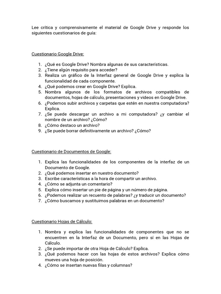 Lee Crítica y Comprensivamente El Material de Google Drive y Responde ...