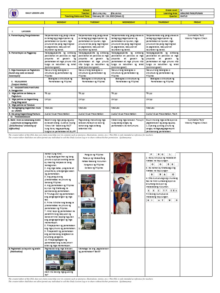 DLL - AP4 - Q3 - W2 Nasusuri Ang Balangkas o Istruktura NG Pamahaalan@edumaymay@lauramos | PDF