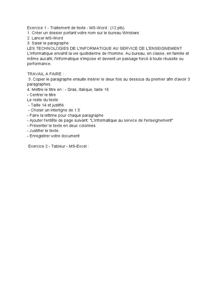 Exercice Pratique MS-Word Débutant | PDF | Ordinateurs
