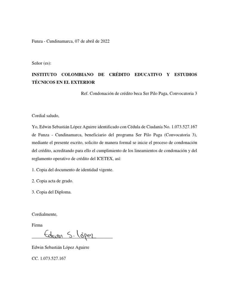 Carta Condonación | PDF