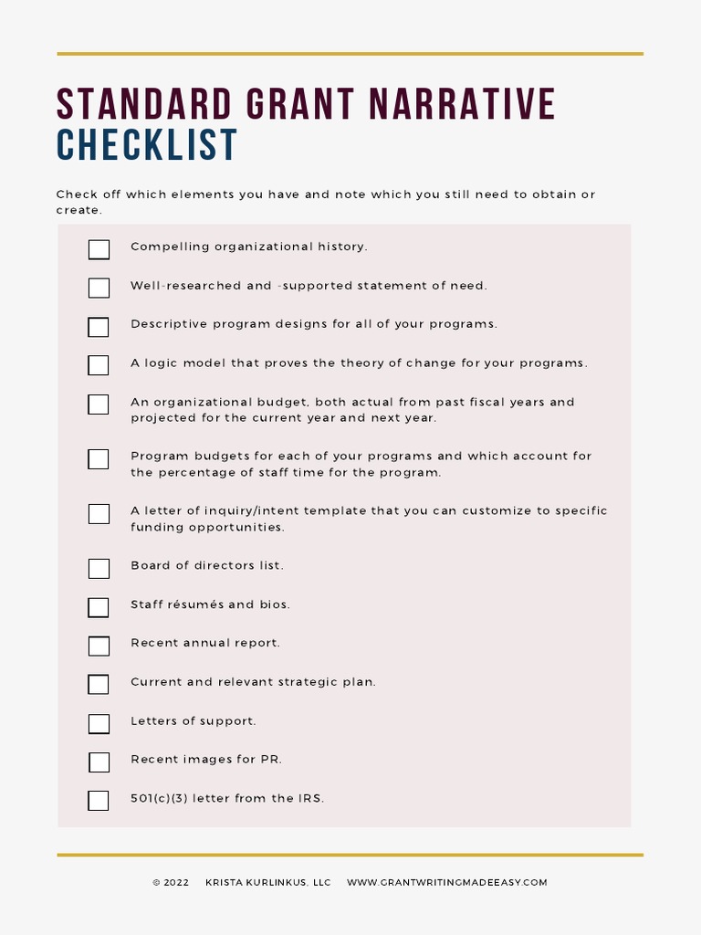Standard Grant Narrative Checklist | PDF