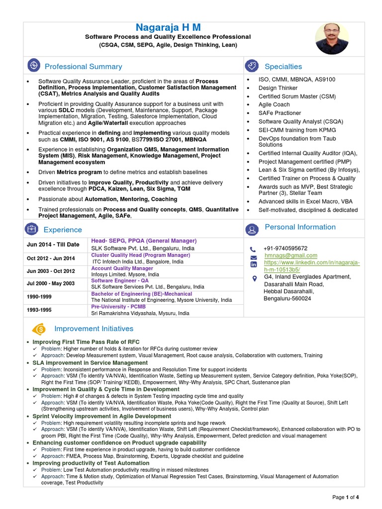 Nagaraja H M Resume | PDF | Agile Software Development | Quality ...
