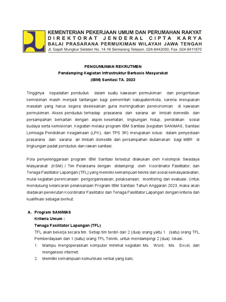 Pengumuman IBM Sanitasi 2023 | PDF