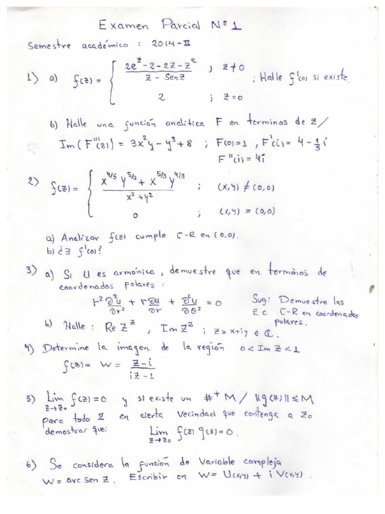 Examen Parcial n1 Variable Compleja | PDF