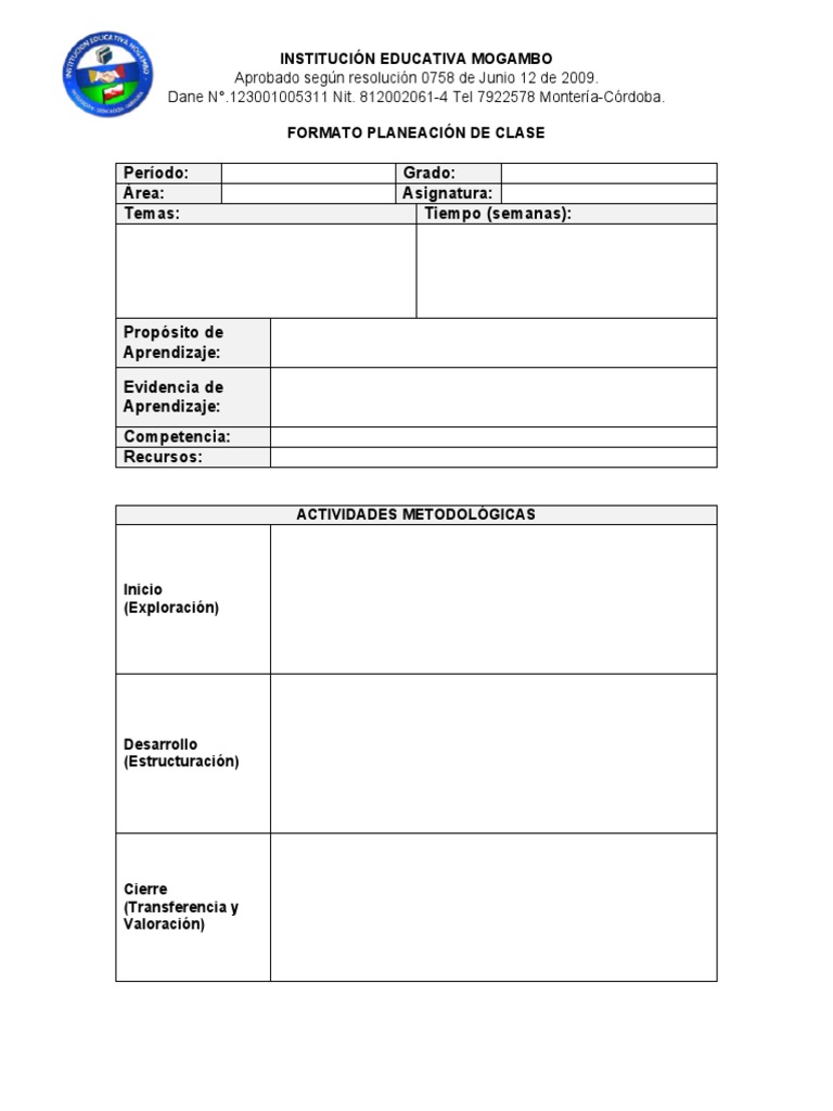 Formato de Planeación de Clases-1 | PDF