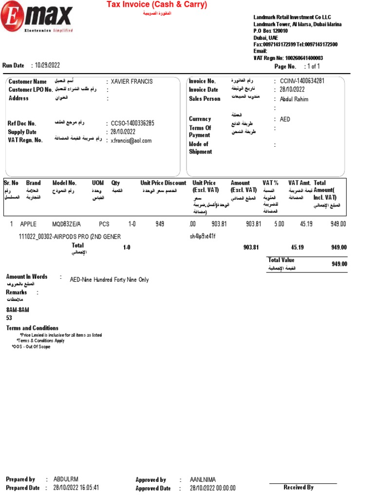 AirPods Invoice | PDF | Value Added Tax | Invoice