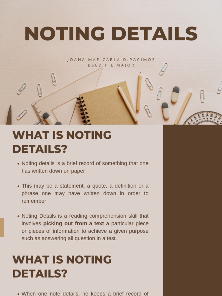 Noting Details and Supporting Details | PDF | Reading Comprehension ...