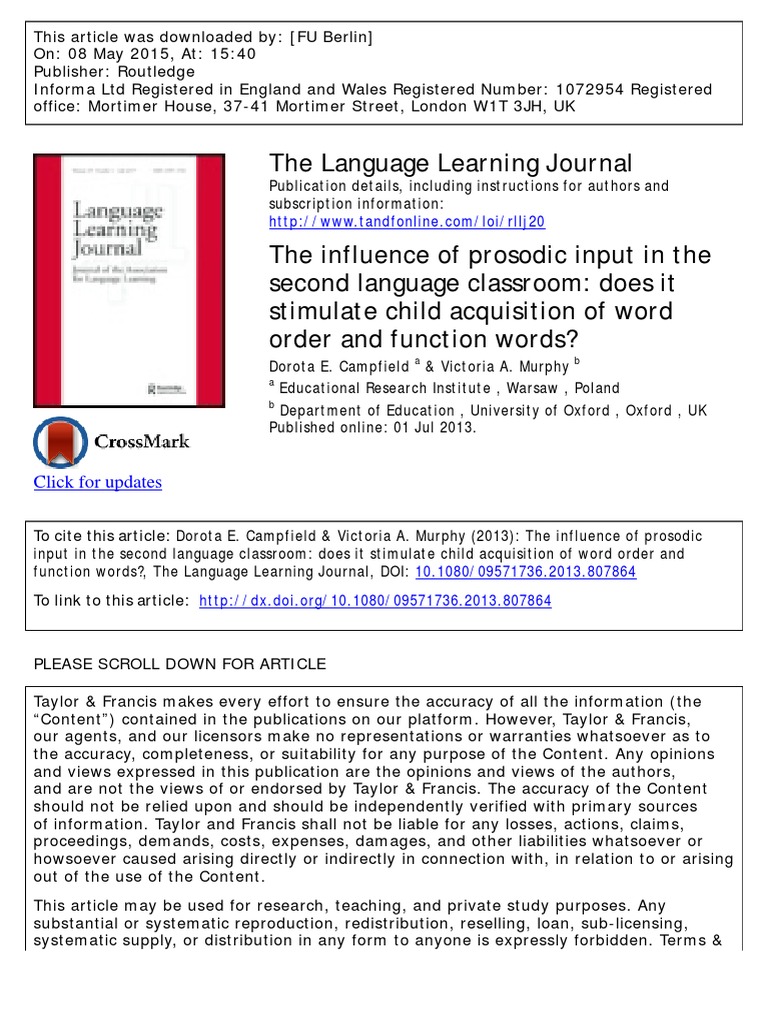 The Influence of Prosodic Input in The Second Language Classroom - Does It Stimulate Child ...