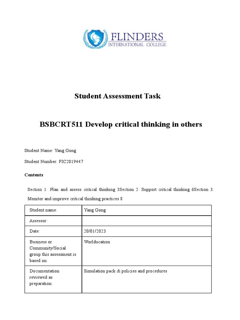 Worlducation Critical Thinking Assessment | PDF | Critical Thinking ...