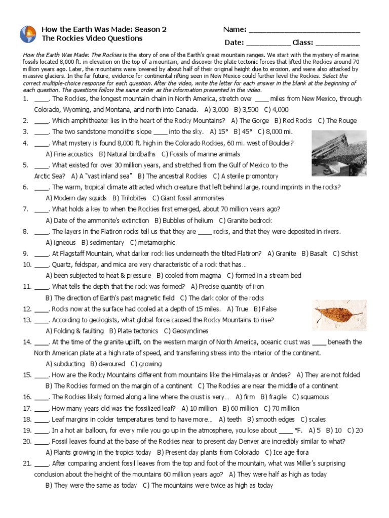 HTEWM2 The Rockies Video Questions | PDF | Rock (Geology) | Rocky Mountains