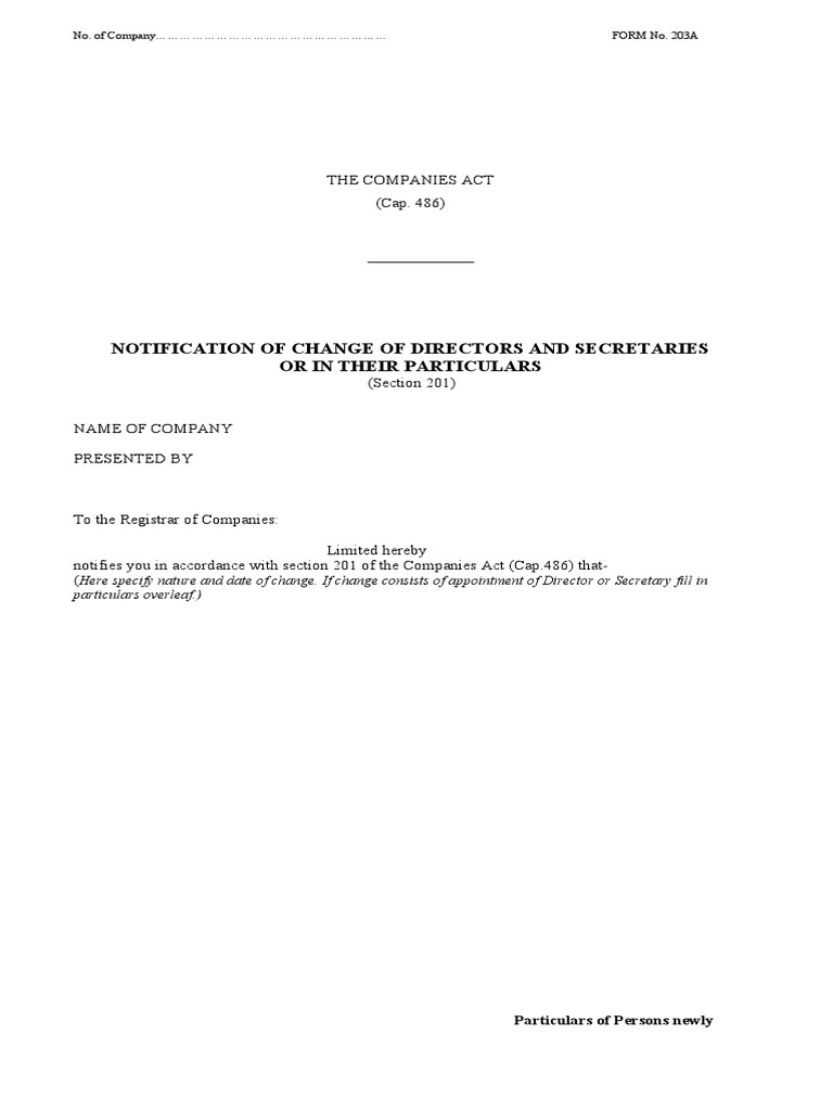 Form 203A - Particulars of Directors | PDF | Corporations | Business