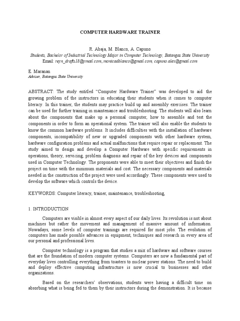 Computer Hardware Trainer Development | PDF | Personal Computers ...