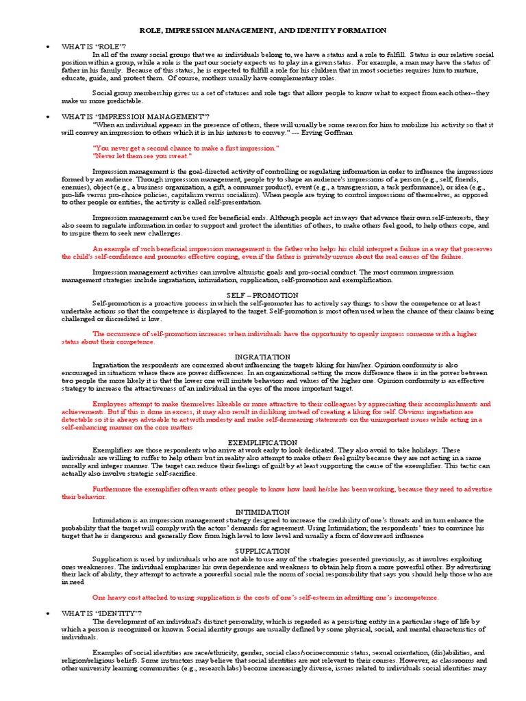 Roles Impression Management and Identity Formation | PDF | Identity ...