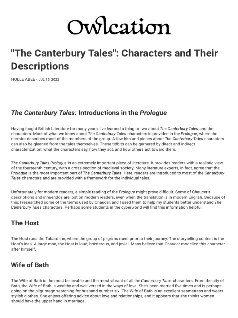 Character Descriptions in The Canterbury Tales | PDF | The Canterbury Tales
