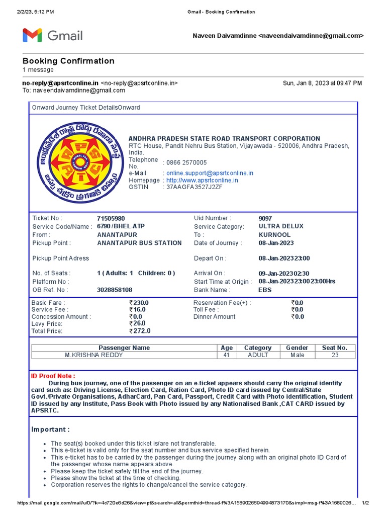 Gmail - Booking Confirmation 6M7 | PDF | Identity Document | Authentication Gmail - Booking Confirmation 6M7 | PDF | Identity Document | Authentication
