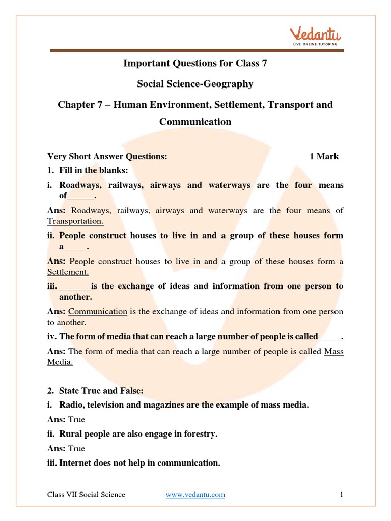 Important Questions For CBSE Class 7 Social Science Our Environment ...
