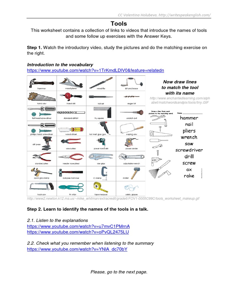 Tools Vocabulary Workseet | PDF | Industrial Processes | Tools