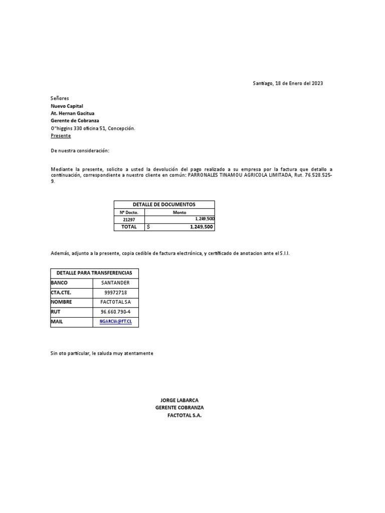 Carta Devolución | PDF