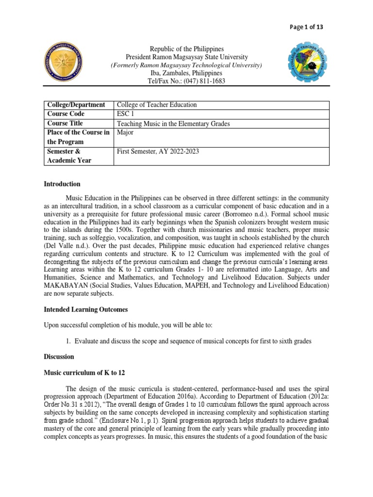 Esc 1 Scope and Sequence of Music For Grades 1 6 | PDF | Rhythm ...