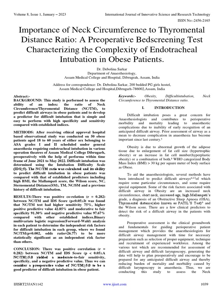 Importance of Neck Circumference To Thyromental Distance Ratio A ...