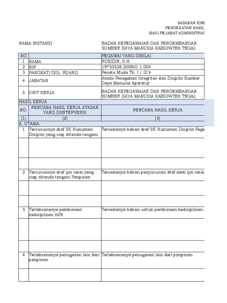 Contoh SKP JA Kuantitatif Pelaksana BKPSDM | PDF