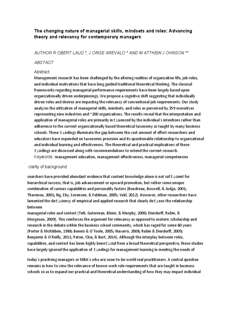 Evolving Managerial Skills and Roles | PDF | Theory | Mindset