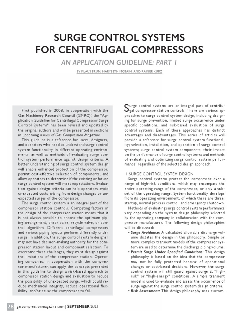 Surge Control Systems For Centrifugal Compressors | PDF | Gases ...