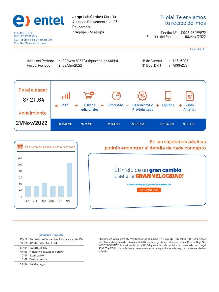Ejemplo de Recibo Entel | PDF | Tecnología de información y ...
