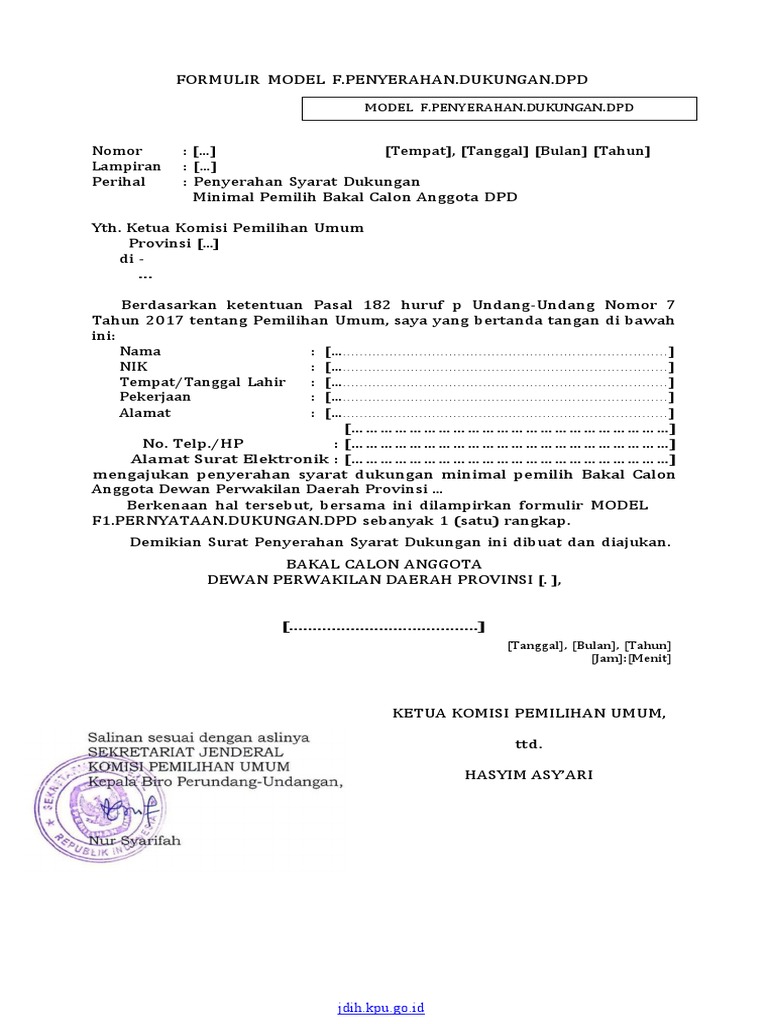 Form Pengisian DPD Ri 2023 | PDF