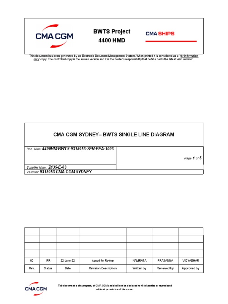 CMA CGM Sydney BWTS Diagram | PDF