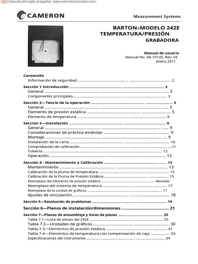 Barton 242e Pressure Temp - En.es | PDF | Tornillo | Bolígrafo