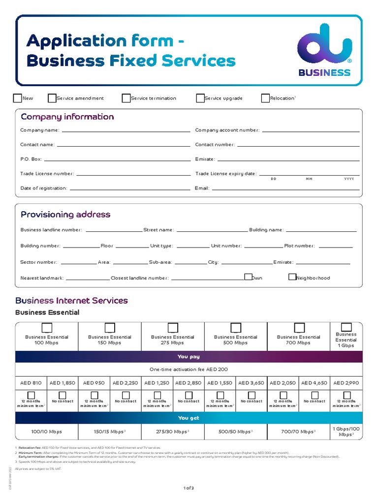 Du-Enterprise - Business Fixed Services Form-2 | PDF | Value Added Tax ...