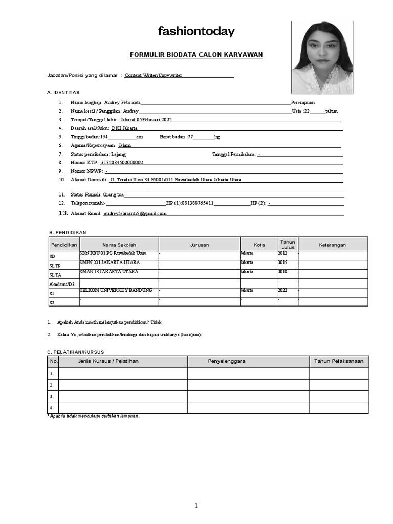 Form Biodata Interview | PDF