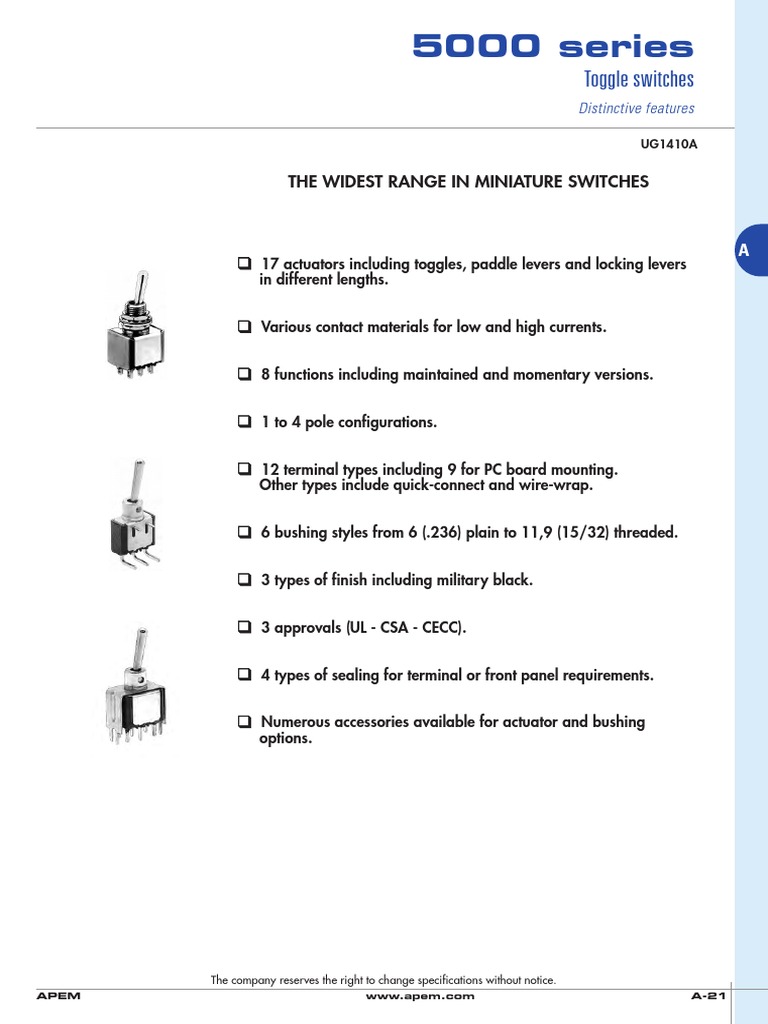 APEM 5000 Series Toggle Switches | PDF | Switch | Capacitor