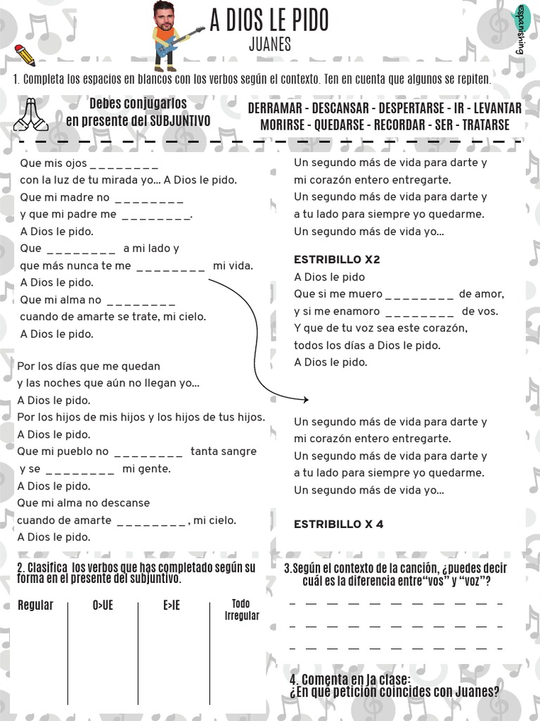 A Dios Le Pido Juanes Presente de Subj. | PDF